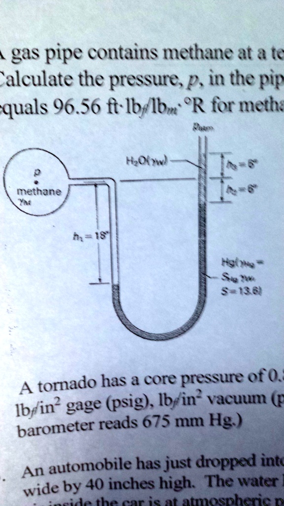 A gas pipe contains methane at a te Calculate the pressure, p, in the ...