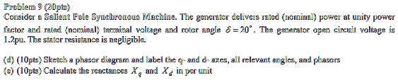Solved Consider A Salient Pole Synchronous Machine The Generator Delivers Rated Nominal