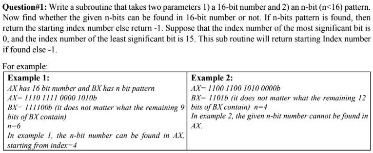 Solved Write A Subroutine That Takes Two Parameters 1 A 16 Bit Number 2 An N Bit N
