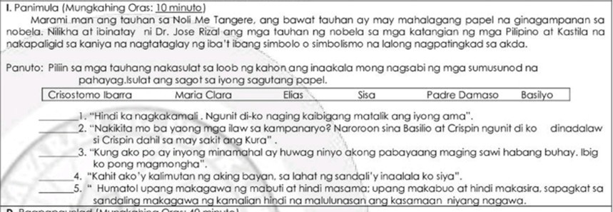 I. Panimula (Mungkahing Oras: 10 minuto) Marami man ang tauhan sa Noli Me Tangere, ang bawat ...
