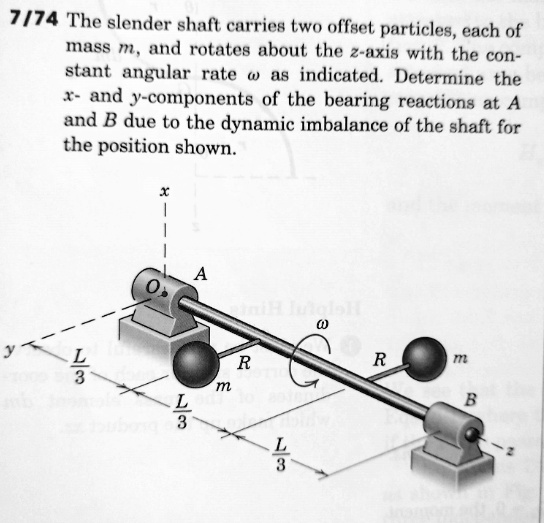 SOLVED: 7/74 The slender shaft carries two offset particles,each of ...