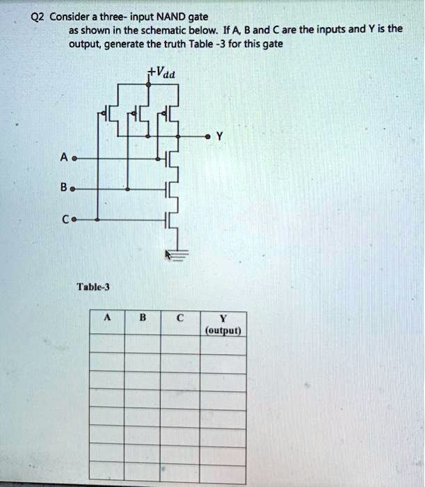 SOLVED: 2 Consider a three-input NAND gate as shown in the schematic below. If A B and C are the ...