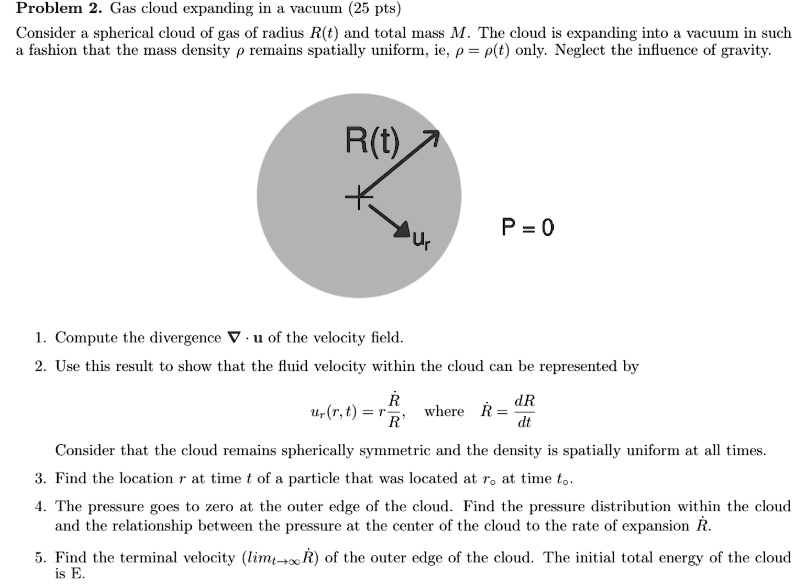 Problem 2. Gas cloud expanding in a vacuum (25 pts) Consider a spherical cloud of gas of radius ...