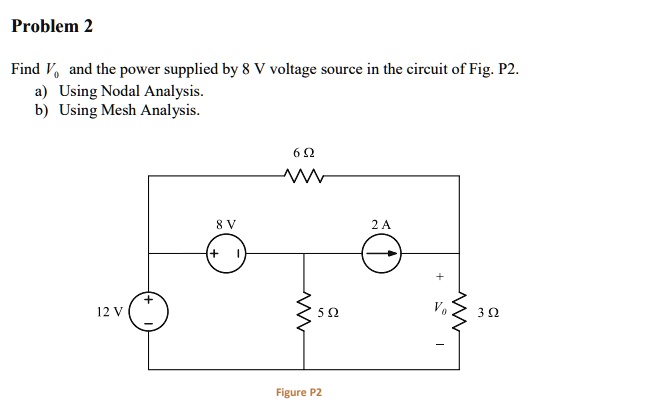 SOLVED: Problem 2 Find V,and the power supplied by 8 V voltage source in the circuit of Fig. P2 ...