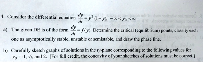 SOLVED: Consider the differential equation dy = y (-y) 0