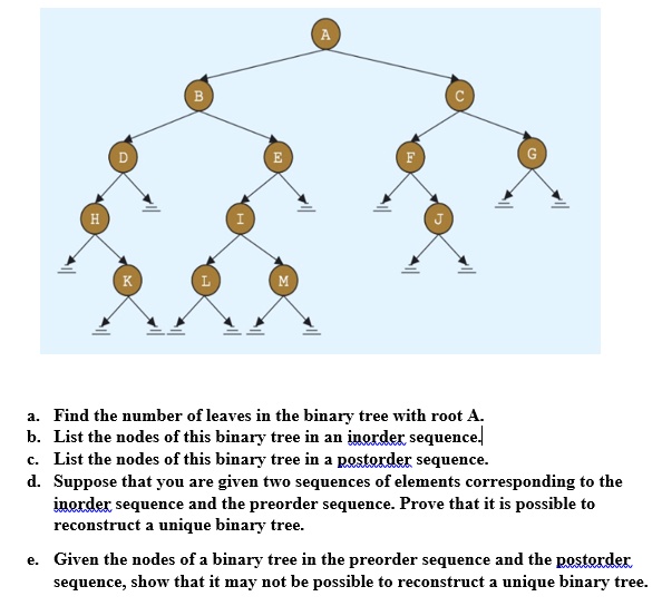 SOLVED: a. Find the number of leaves in the binary tree with root A b ... SOLVED: a. Find the number of leaves in the binary tree with root A b ...