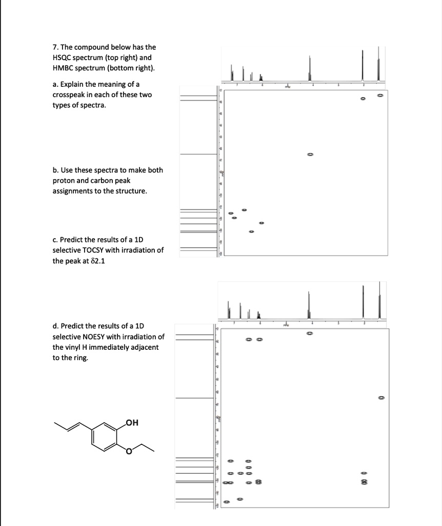 7. The compound below has the HSQC spectrum (top right) and HMBC ...