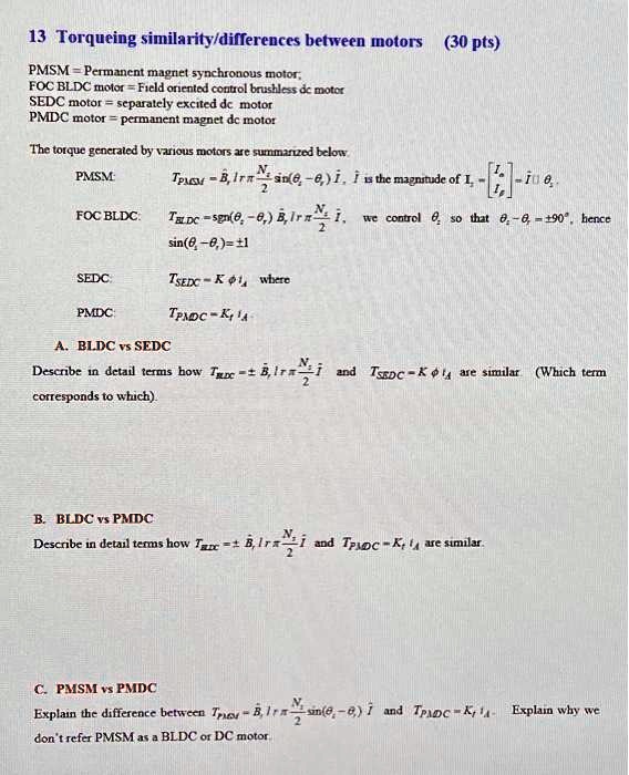 SOLVED: Texts: 13. Torqueing similarity/differences between motors. (30 ...