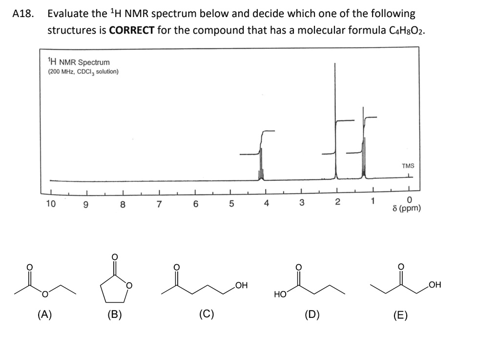 SOLVED: Evaluate the 1H NMR spectrum below and decide which one of the following structures is ...