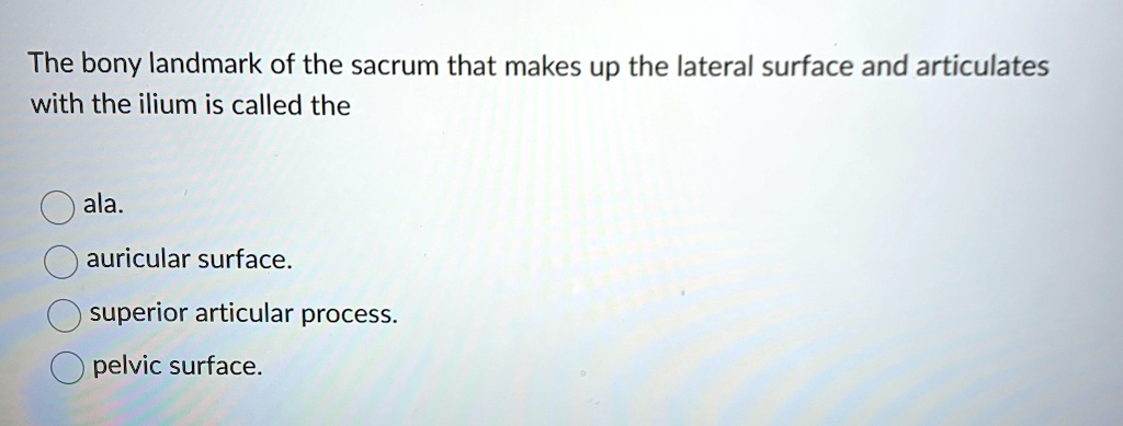 the bony landmark of the sacrum that makes up the lateral surface and ...