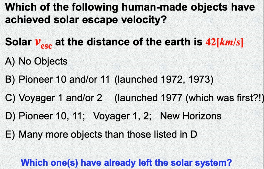 Which of the following human-made objects have achieved solar escape ...