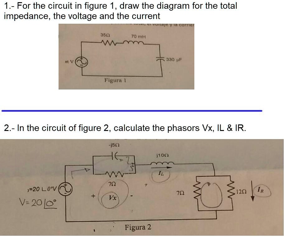 SOLVED: 1 , For the circuit in figure 1 draw the diagram for the total impedance, the voltage ...