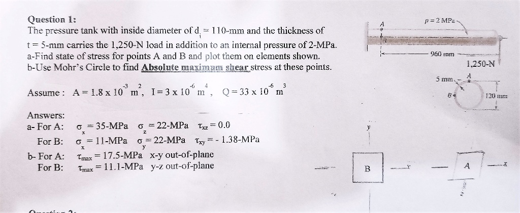 Question 1: The pressure tank with inside diameter of di = 110-mm and ...