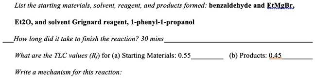 List the starting materials, solvent, reagent, and products...