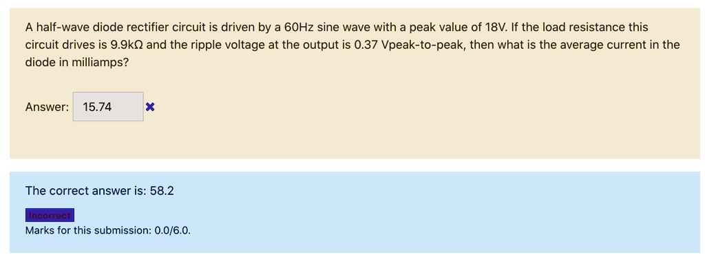 A half-wave diode rectifier circuit is driven by a 60Hz sine wave with ...
