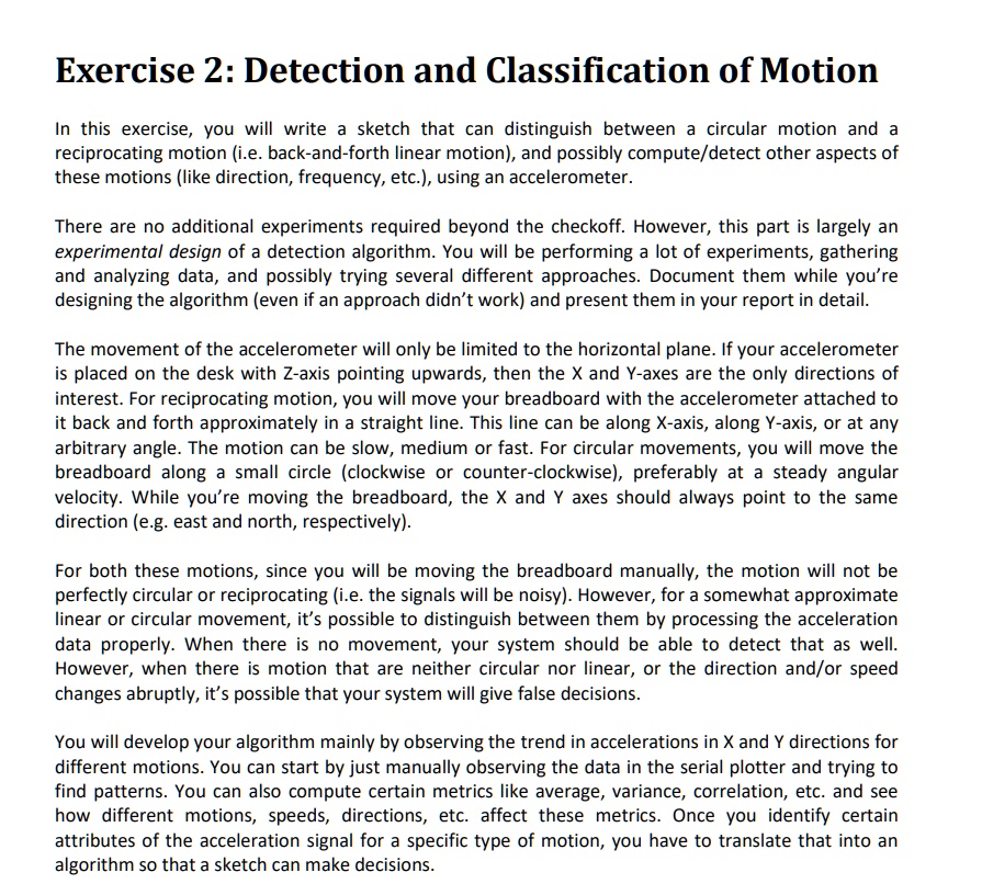 Solved Detection And Classification Of Motion Using Arduino Uno And Accelerometer Distinguish