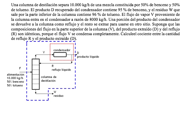 SOLVED: A distillation column separates 10,000 kg/h of a mixture ...