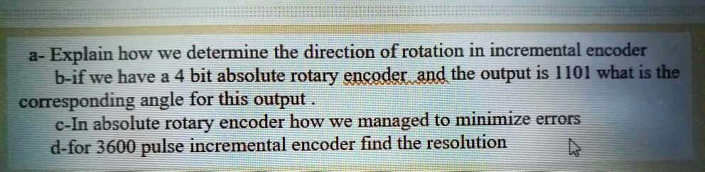 SOLVED: a- Explain how we determine the direction of rotation in an incremental encoder. b- If ...