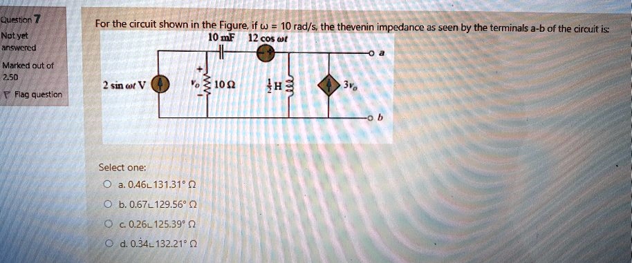 SOLVED: For the circuit shown in the Figure, if w = 10 rad/s, the Thevenin impedance as seen by ...