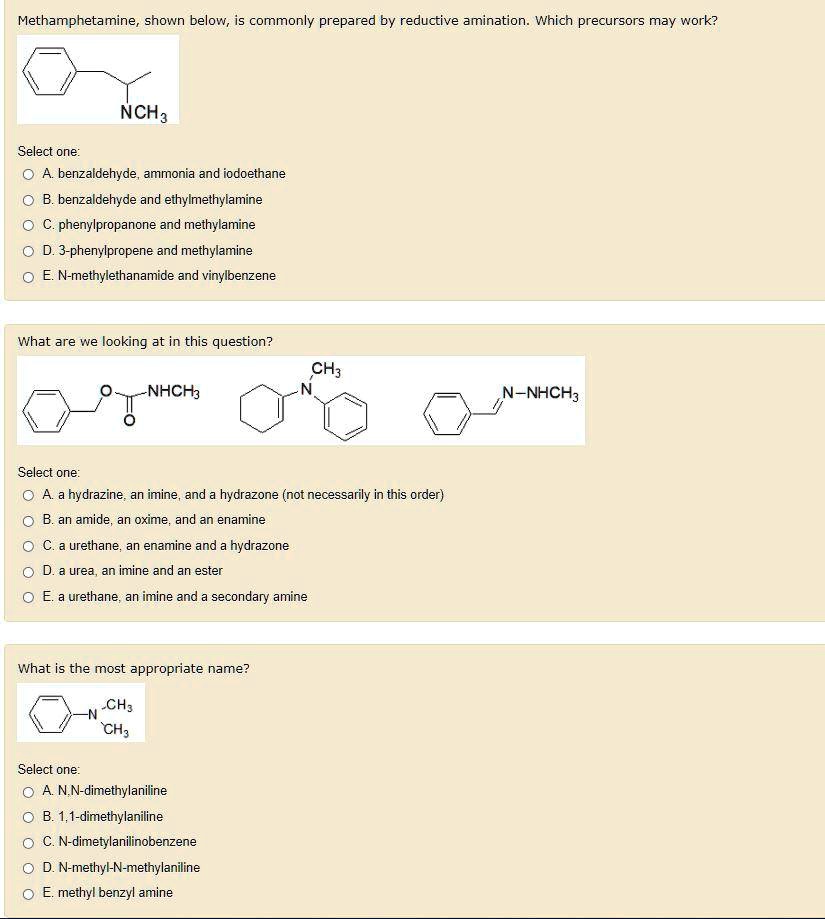 methamphetamine shown below is commonly prepared by reductive amination ...