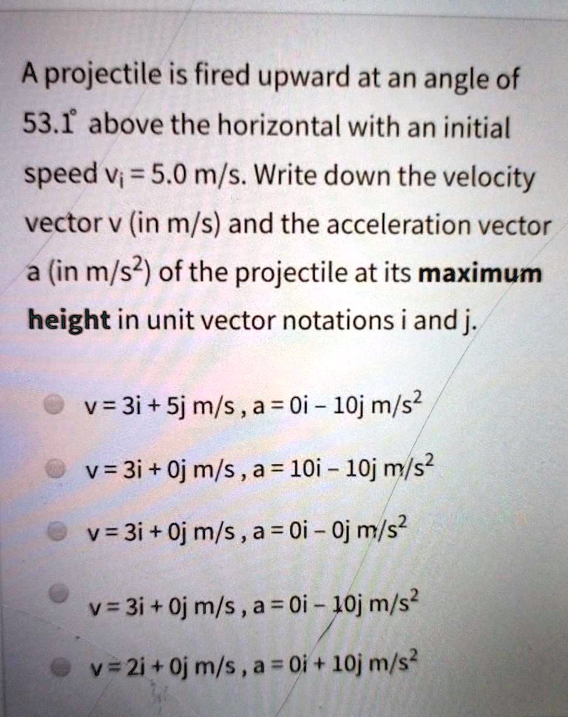 SOLVED: Aprojectile is fired upward at an angle of 53.1" above the horizontal with an initial ...