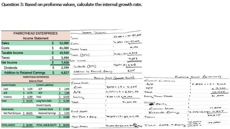 3 based on proforma values calculate the internal growth rate answer ...