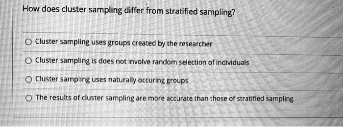 How Does Cluster Sampling Differ From Stratified Sampling Cluster 0423