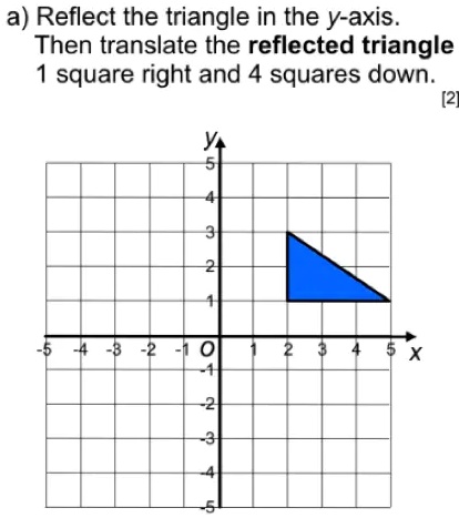 a) Reflect the triangle in the y-axis. Then translate the reflected triangle 1 square right and ...