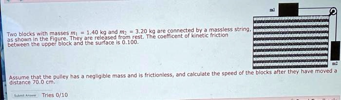SOLVED: Two blocks with masses m=1.40 kg and m2=3.20 kg are connected by a massless string as ...