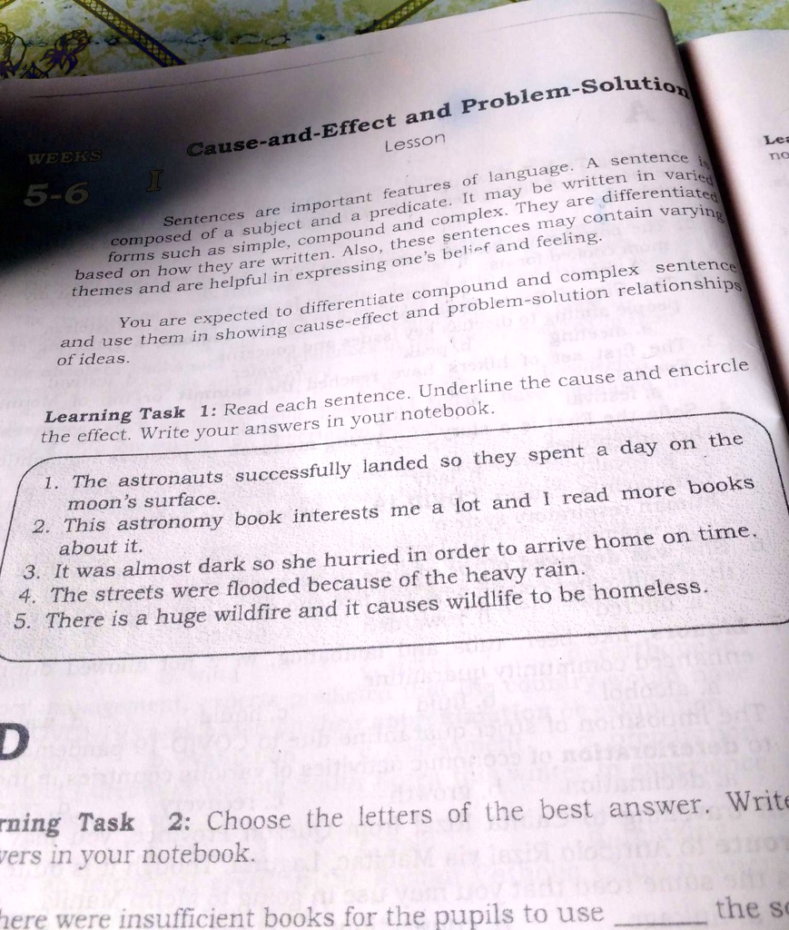 SOLVED Learning Task 1 Read Each Sentence Underline The Cause And