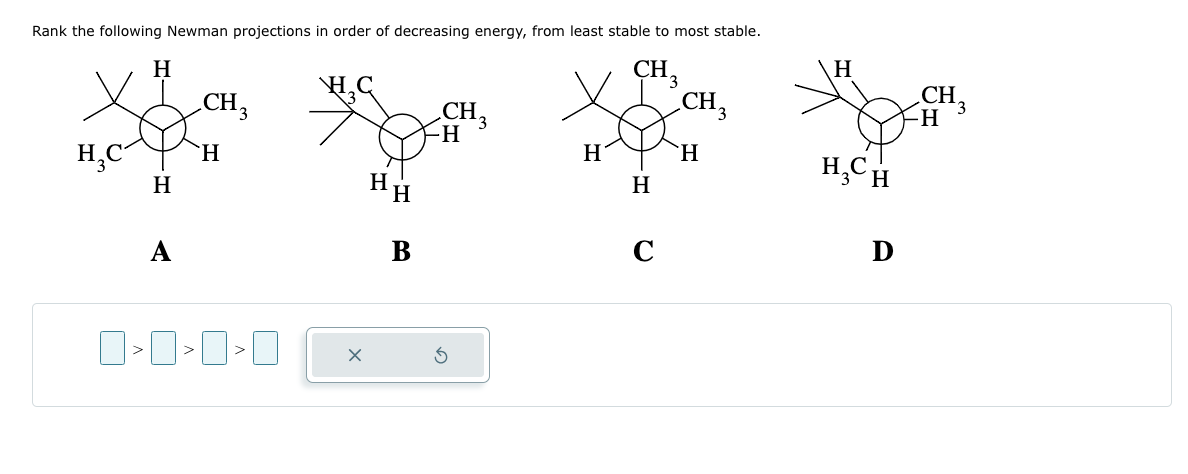 Rank the following Newman projections in order of decreasing energy ...