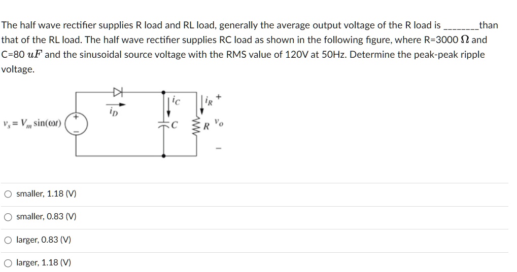 SOLVED: The half-wave rectifier supplies R load and RL load. Generally ...