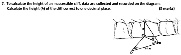 SOLVED: 7. To calculate the height of an inaccessible cliff; data are collected and recorded on ...