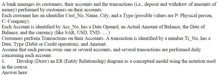 SOLVED: A bank manages its customers, their accounts, and the ...