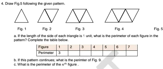 4. Draw Fig.5 following the given pattern. Fig. 1 Fig. 2 Fig. 3 Fig. 4 Fig. 5 a. If the length ...