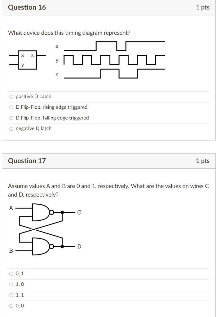 Question 16 What device does this timing diagram represent? X X Z Y Y Z O positive D Latch OD ...