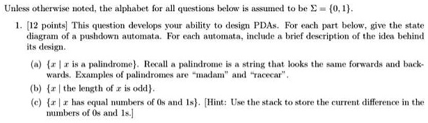 12 Points This Question Develops Your Ability To Design Pdas For Each Part Below Give The 