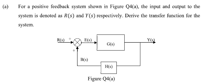 (a) For a positive feedback system shown in Figure Q4(a), the input and ...