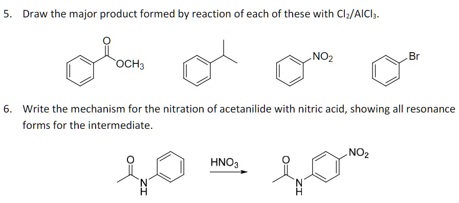 Draw the major product formed by the reaction of each of these with Cl2 ...