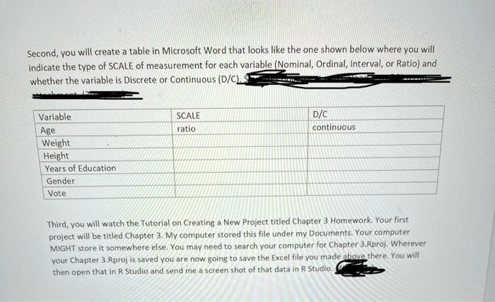 Second, you will create a table in Microsoft Word that looks like the ...