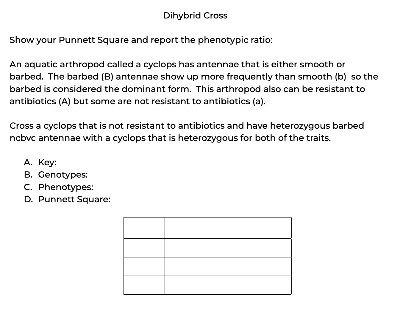 Solved Dihybrid Cross Show Your Punnett Square And Report The