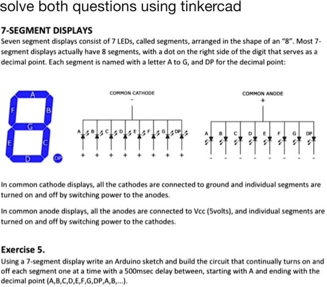 solve both questions using tinkercad 7-SEGMENT DISPLAYS Seven segment ...