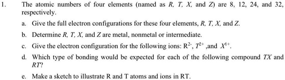 SOLVED: The atomic numbers of four elements (named as R, T, X, and Z ...