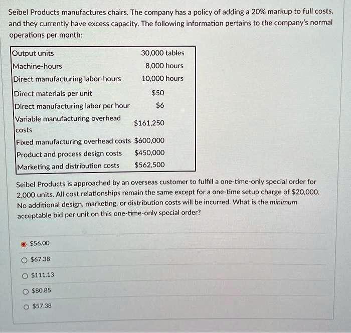 SOLVED: Seibel Products manufactures chairs. The company has a policy ...