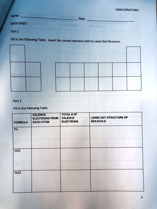 lewis structures name datez data sheet part 1 fill in the following table insert the correct ...