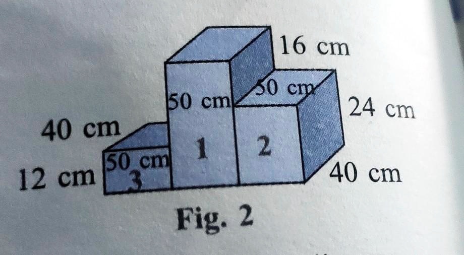 Solve this math. The given figure 2 shows a victory stand, each face of which is rectangular ...
