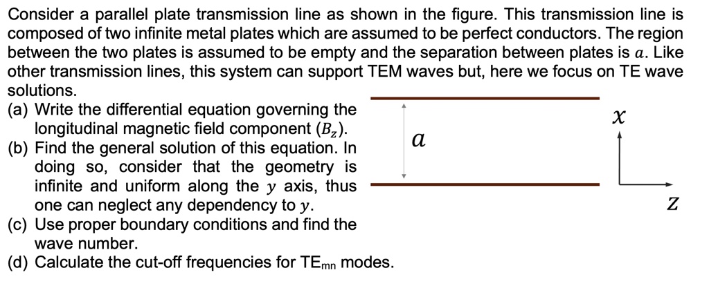 SOLVED: Consider a parallel plate transmission line as shown in the ...