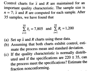 control charts for x and r are maintained for important quality ...