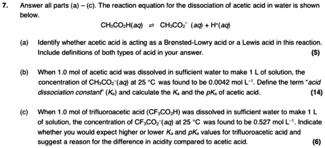 SOLVED: Answer all parts (a) (c): The reaction equation for the ...