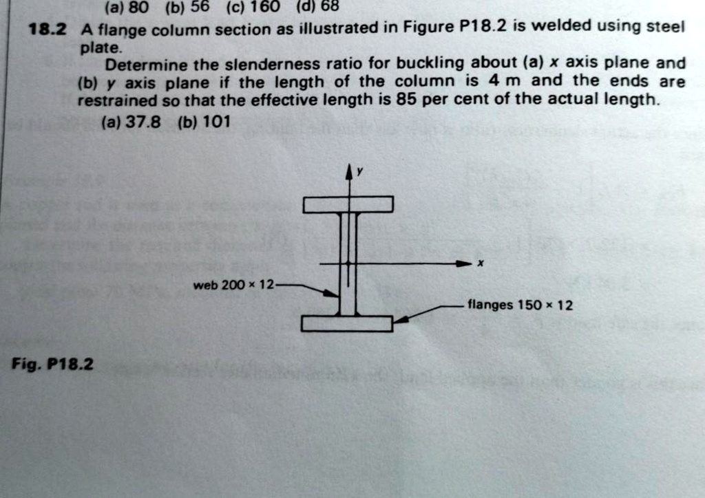 (a) 80 (b) 56 (c) 160 (d) 68 18.2 A flange column section as ...